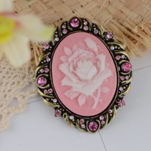 Alilang Vintage Inspired Antique Reproduct Rose Pink Crystal Flower Cameo Pin Brooch, Rose Pink