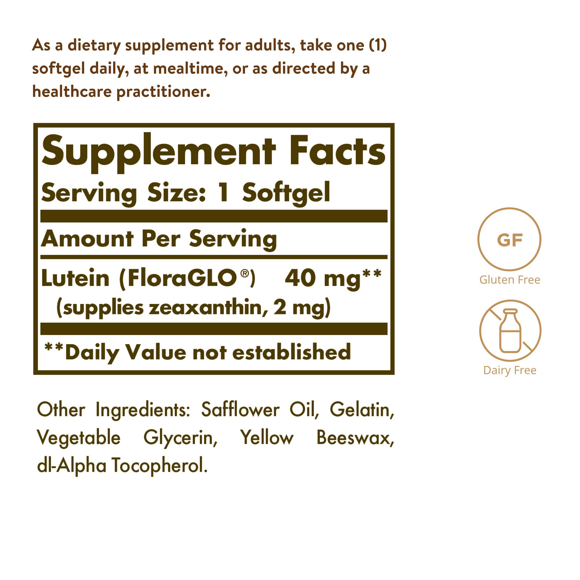 Solgar Lutein 40 mg, 30 Softgels - Supports Eye Health - Helps Filter Out Blue-Light - Contains FloraGLO Lutein - Gluten Free, Dairy Free - 30 Servings