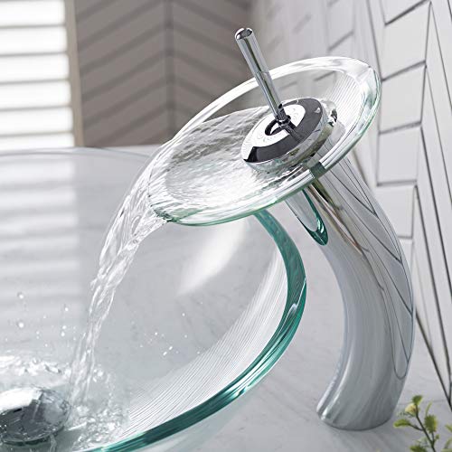 Kraus KGW-1700CH-CL Single Lever Vessel Glass Waterfall Bathroom Faucet Chrome with Clear Glass Disk