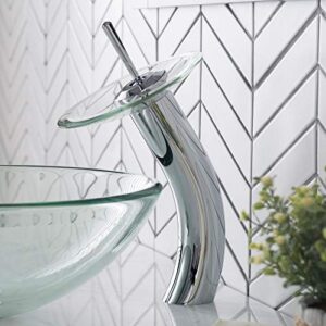 Kraus KGW-1700CH-CL Single Lever Vessel Glass Waterfall Bathroom Faucet Chrome with Clear Glass Disk