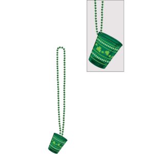 st. patrick's day bead w/plastic bling shot glass necklace | 20" | green |1 pc.