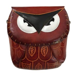 lovely owl designs, genuine cowhide leather shoulder/crossbody bag, a unique and collectible small satchel. (brown)