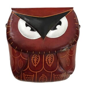 Lovely Owl Designs, Genuine Cowhide Leather Shoulder/crossbody Bag, a Unique and Collectible Small Satchel. (Brown)