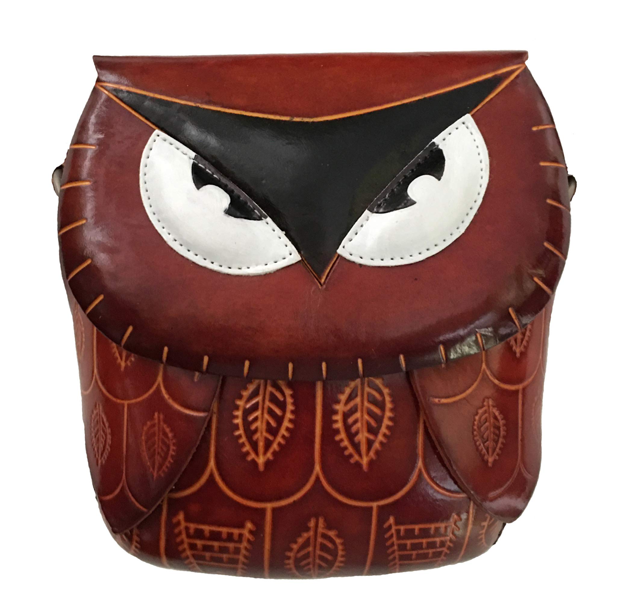 Lovely Owl Designs, Genuine Cowhide Leather Shoulder/crossbody Bag, a Unique and Collectible Small Satchel. (Brown)