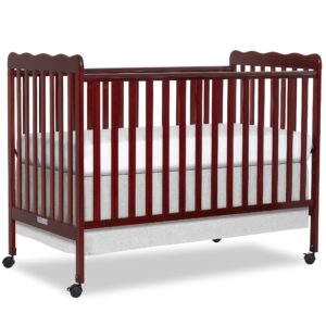 dream on me carson classic 3-in-1 convertible crib in cherry, made of sustainable pinewood, non-toxic finish, comes with locking wheels, wooden nursery furniture