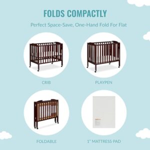 Dream On Me 3 in 1 Portable Folding Stationary Side Crib in Espresso, Greenguard Gold Certified , 41x26x40 Inch (Pack of 1)