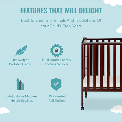 Dream On Me 3 in 1 Portable Folding Stationary Side Crib in Espresso, Greenguard Gold Certified , 41x26x40 Inch (Pack of 1)