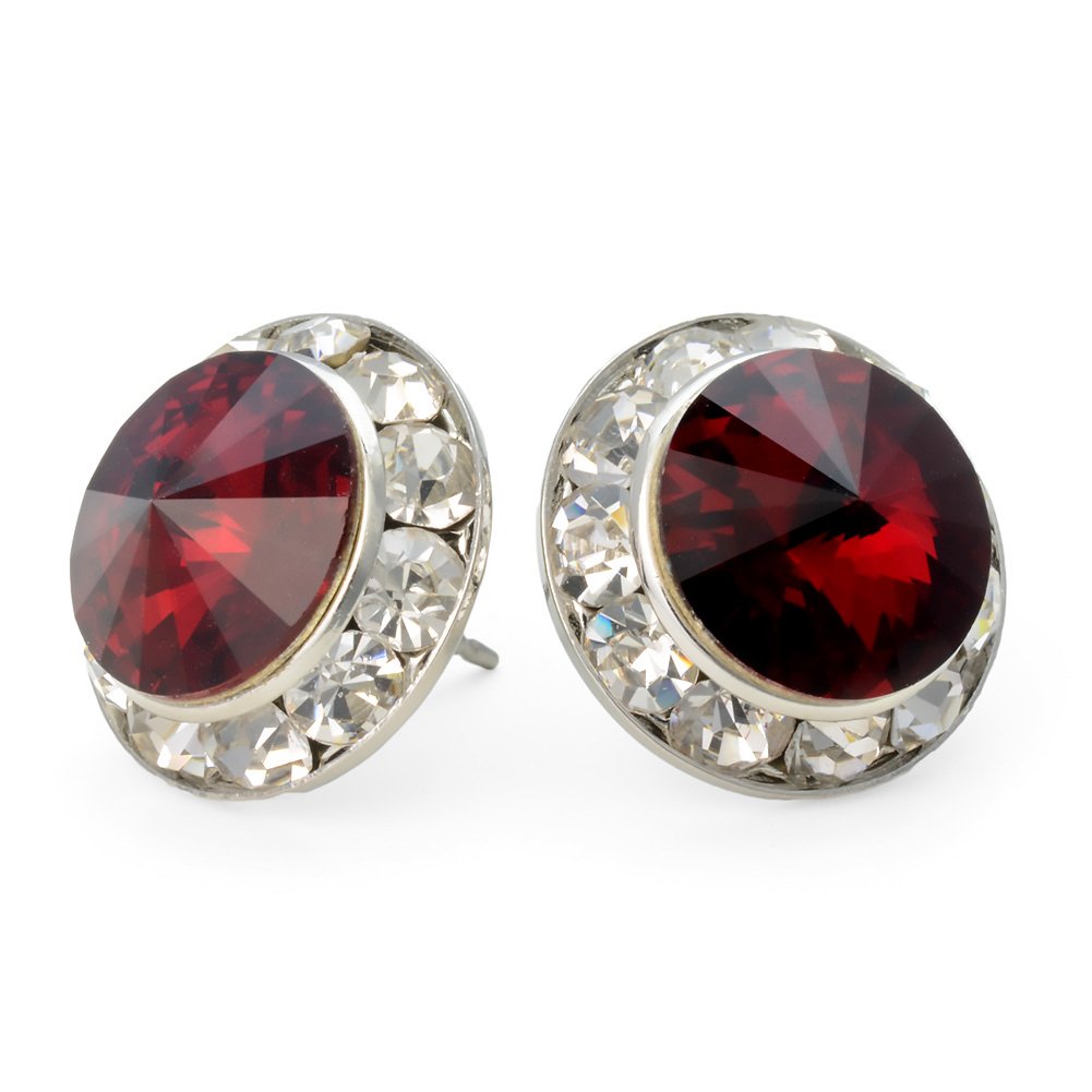 PammyJ Bridal Earrings | 15mm Crystal Round Earrings (Dark Red)