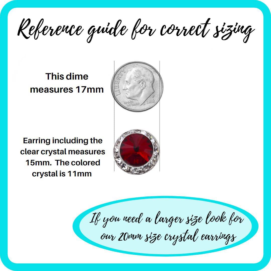 PammyJ Bridal Earrings | 15mm Crystal Round Earrings (Dark Red)