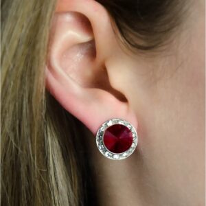 PammyJ Bridal Earrings | 15mm Crystal Round Earrings (Dark Red)