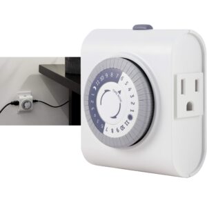 ge 24-hour 2 grounded outlets mechanical outlet timer, timers for electrical outlets indoor, light timers indoor, daily on/off cycle, lamp and christmas light timer, indoor light timer, 15075