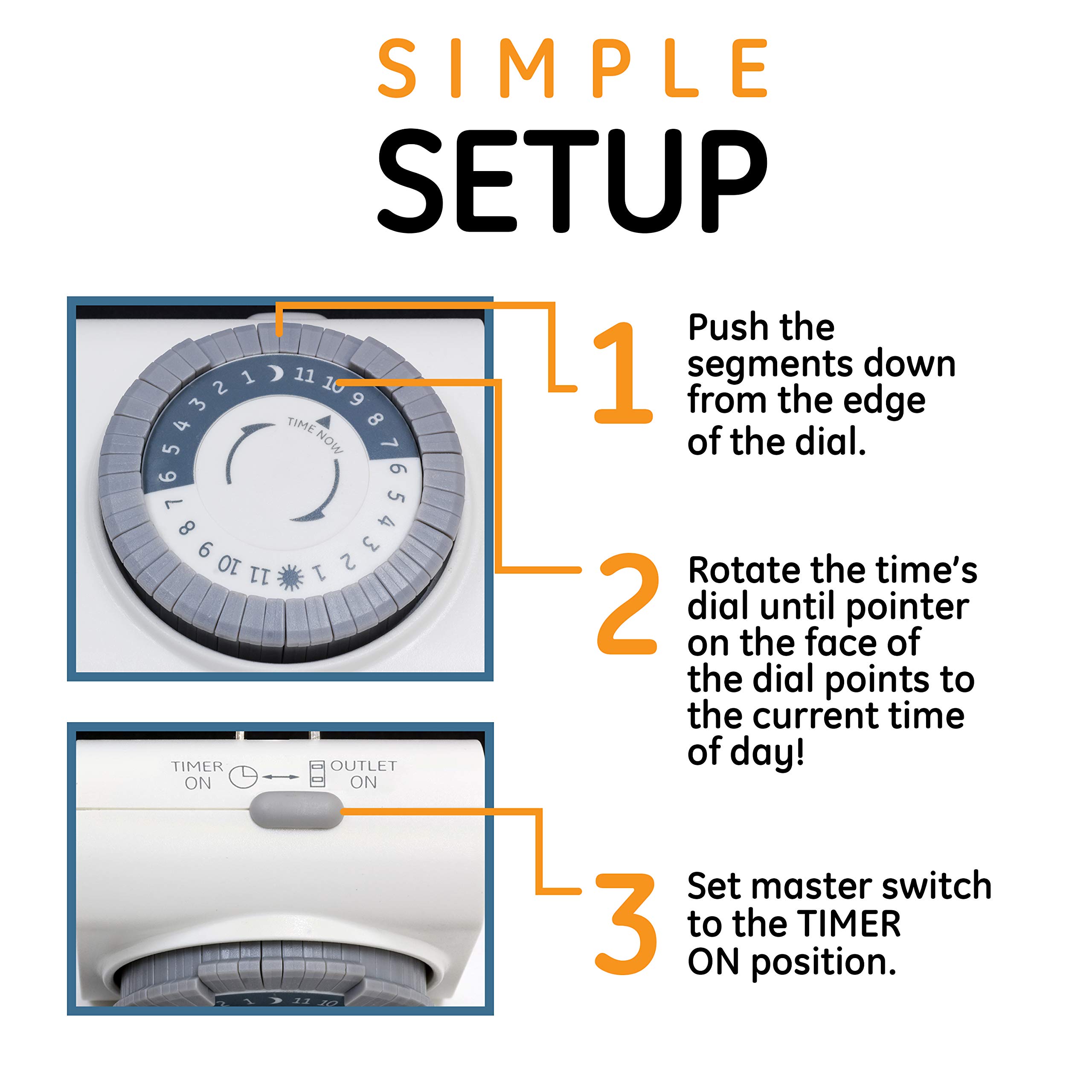 GE 24-Hour 2 Grounded Outlets Mechanical Outlet Timer, Timers for Electrical Outlets Indoor, Light Timers Indoor, Daily ON/OFF Cycle, Lamp and Christmas Light Timer, Indoor Light Timer, 15075