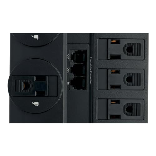 Tripp Lite 12 Outlet Surge Protector Power Strip, 8ft Cord, Right-Angle Plug, Tel/Modem Protection, RJ11, $150,000 Insurance (TLP1208TEL), Black