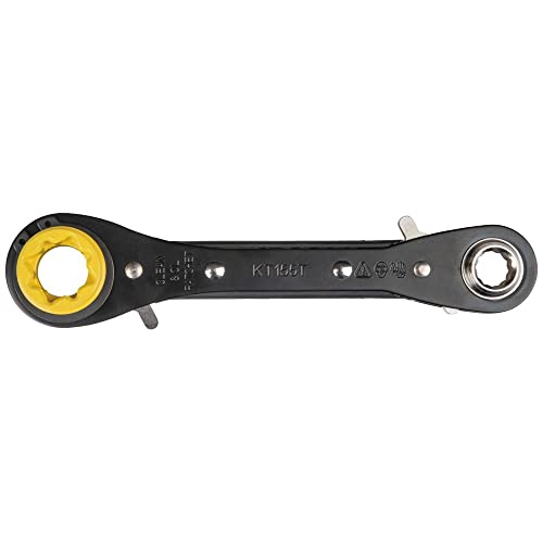 Klein Tools KT155T 6-In-1 Lineman's Ratcheting Wrench with Bolt Through Design and Bright Yellow Socket