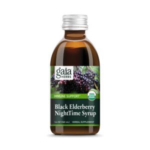 gaia herbs black elderberry, nighttime syrup - immune support supplement - with organic black elderberries, california poppy & lemon balm for restful sleep & immune defense - 5.4 fl oz (32-day supply)