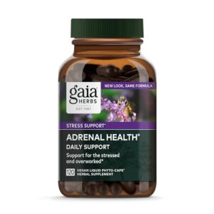 gaia herbs adrenal health daily support - with ashwagandha, holy basil & schisandra - herbal supplement to help maintain healthy energy and stress levels - 120 liquid phyto-capsules (120 count)