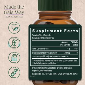 Gaia Herbs Cranberry Concentrate - Helps Maintain Urinary Tract Health - Made with Organic Cranberry Fruit Juice Extract in Convenient Capsules - 60 Vegan Liquid Phyto-Capsules (30-Day Supply)