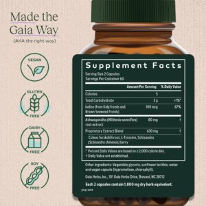 Gaia Herbs Thyroid Support - Made with Ashwagandha, Kelp, Brown Seaweed, and Schisandra to Support Healthy Metabolic Balance and Overall Well-being - 120 Vegan Liquid Phyto-Capsules (40-Day Supply)