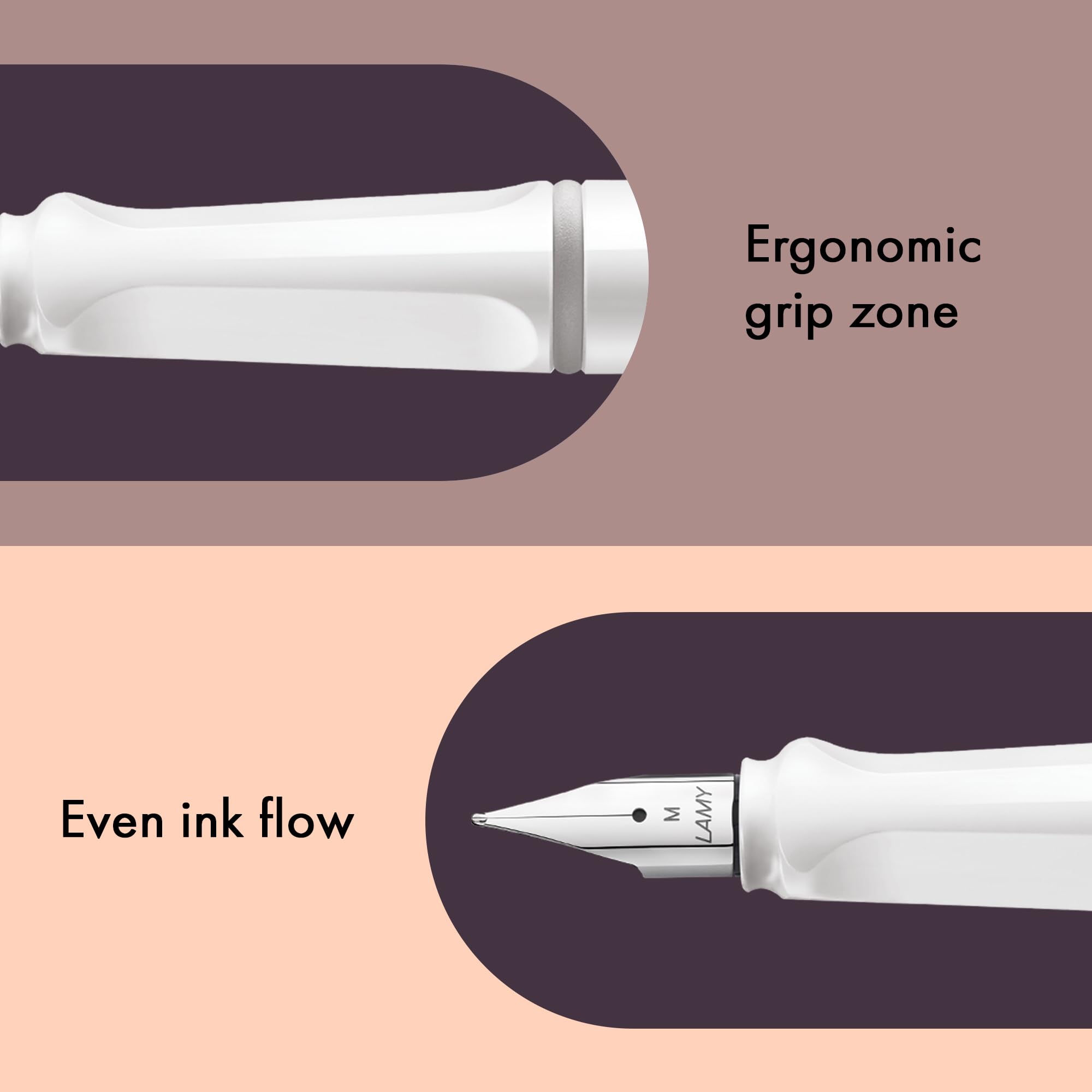 LAMY safari white - Fountain Pen with ergonomic grip & polished steel nib in size B - ideal for any Writing & Calligraphy - including LAMY T 10 blue cartridge - Right-Handed