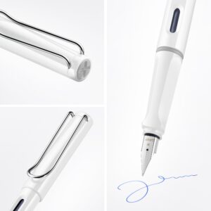 LAMY safari white - Fountain Pen with ergonomic grip & polished steel nib in size B - ideal for any Writing & Calligraphy - including LAMY T 10 blue cartridge - Right-Handed