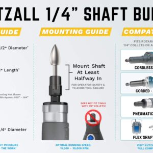 Kutzall Original Flame Rotary Burr, 1⁄4" Shaft, Coarse - Woodworking Attachment for Bosch, DeWalt, Milwaukee, Makita. Abrasive Tungsten Carbide, 1⁄2" (12.7mm) Dia. x 1" (25.4mm) Length, FL-12