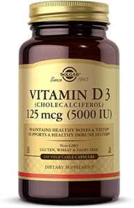 solgar vitamin d3 (cholecalciferol) 125 mcg (5000 iu), 240 vegetable capsules - helps maintain healthy bones & teeth - immune system support - non-gmo, gluten free, dairy free, kosher - 240 servings