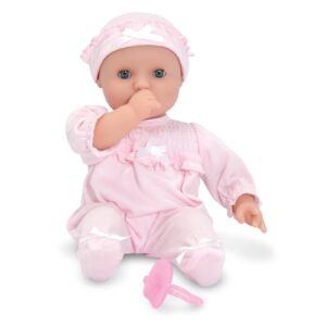 melissa & doug mine to love jenna 12" soft body baby doll with romper, hat - washable doll accessories, first for toddlers 18 months and up