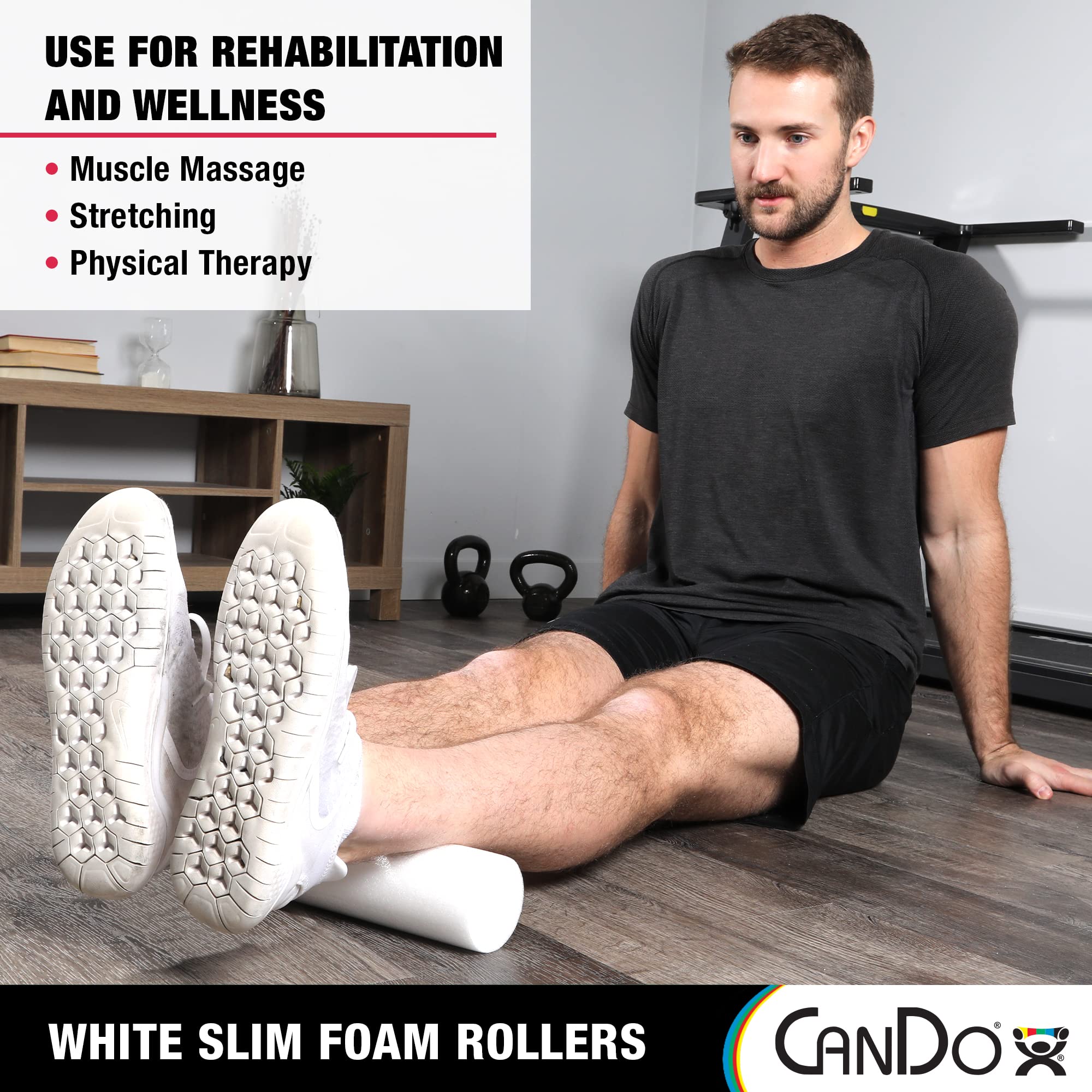 CanDo Slim White PE Foam Rollers for Exercise, Fitness, Muscle Restoration, Massage Therapy, Sport Recovery and Physical Therapy for Home, Clinics, Professional Therapy 3" x 12" Round