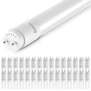 sunco 30 pack t8 led tubes 4ft fluorescent replacement, 48 inch, 18w, 2200lm, 5000k daylight, single ended power, type b, ballast bypass, frosted lens ul