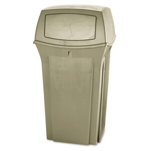 rubbermaid commercial products ranger trash can, 35-gallon, beige, indoor/outdoor garbage can/wastebasket for parks/shopping malls/festivals/stadiums