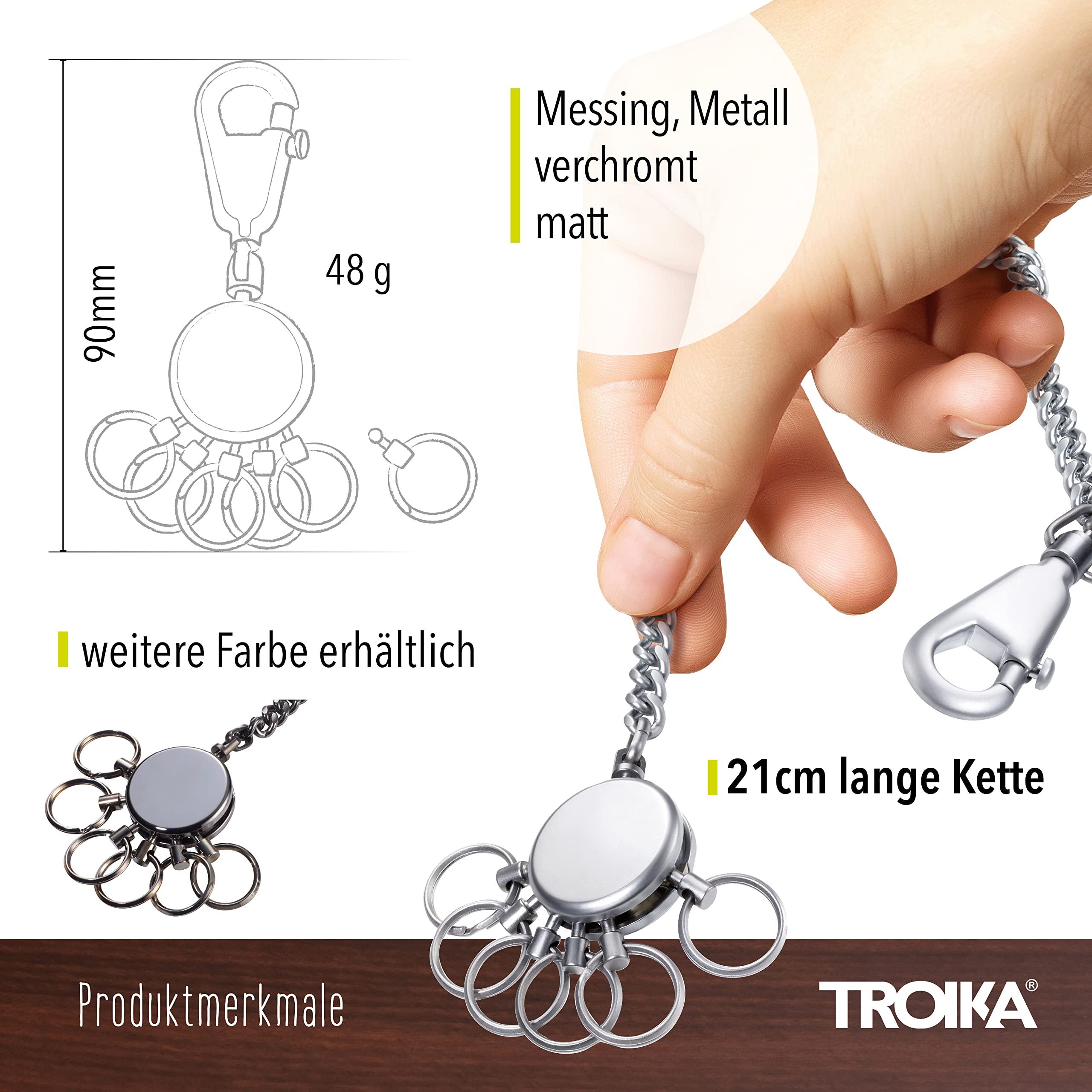 Troika Patent Chain Keyholder with 6 Rings (KR1060MA)