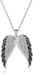 amazon essentials sterling silver black and white diamond angel wings pendant necklace (1/2 cttw), 18" (previously amazon collection)