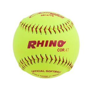 champion sports 11" syntex leather cover softballs - poly core - medium compression - nfhs approved - raised seams - optic yellow - pack of 12