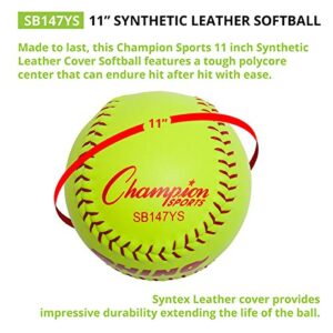 Champion Sports 11" Syntex Leather Cover Softballs - Poly Core - Medium Compression - NFHS Approved - Raised Seams - Optic Yellow - Pack of 12