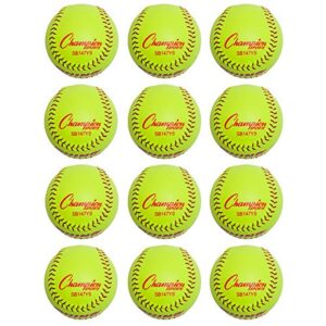 Champion Sports 11" Syntex Leather Cover Softballs - Poly Core - Medium Compression - NFHS Approved - Raised Seams - Optic Yellow - Pack of 12