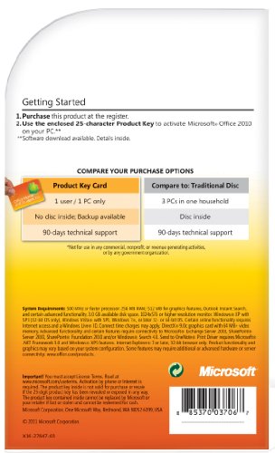 Microsoft Office Home & Student 2010 Key Card - 1PC/1User