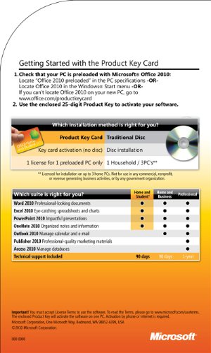 Microsoft Office Home & Student 2010 Key Card - 1PC/1User