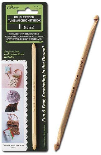 Clover 1308/J Double-Ended Tunisian Crochet Hook (J/6.0 mm), 6.0mm, Beige