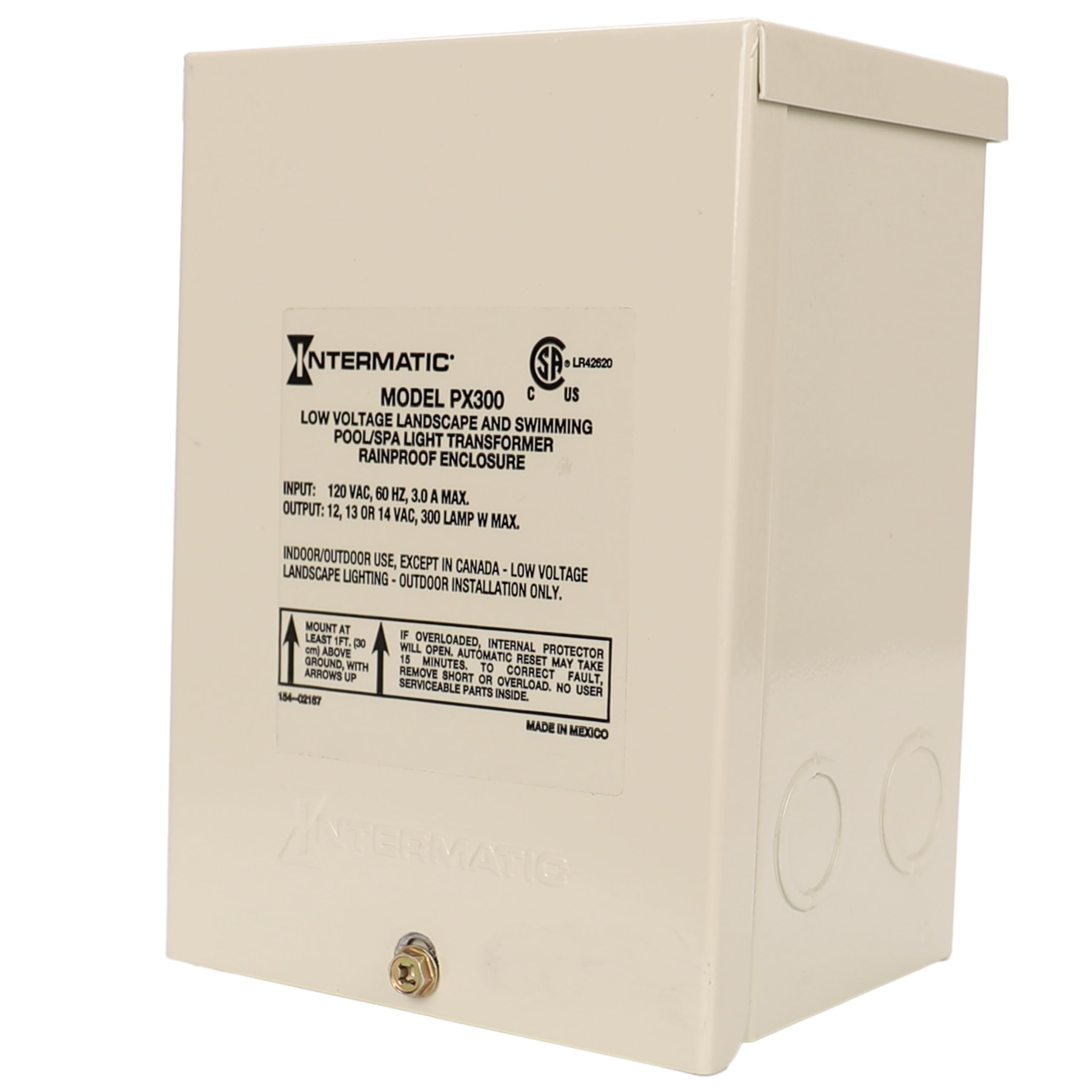 Intermatic PX300 300W Pool Light Transformer 12V, 13V, 14V - Supply for Pool/Spa Lights, Submersible Fixtures, and Landscape Lights - Enhanced Safety with Circuit Protection, Beige Stainless Steel