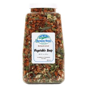 harmony house premium vegetable soup mix - dehydrated vegetables for cooking, camping, emergency supply and more (9 oz, quart size jar)