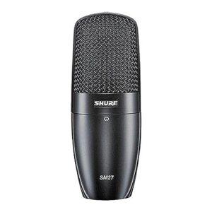 shure sm27 professional large diaphragm, side-address cardioid condenser microphone for stage or studio with a32m shurelock swivel adapter and zippered carrying bag (sm27-sc)