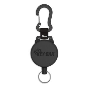 key-bak securit hd retractable keychain, 48" retractable cord, 8 oz. retraction, durable polycarbonate case, zinc alloy carabiner, split ring, black