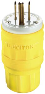 leviton 14w47 15 amp, 125 volt, straight blade, plug, industrial grade, grounding, wetguard, yellow