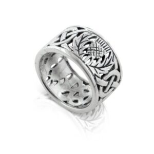 Scottish Thistle and Celtic Knot Wedding Band 11mm Wide Sterling Silver Ring Size 14(Sizes 3,4,5,6,7,8,9,10,11,12,13,14,15)