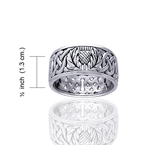 Scottish Thistle and Celtic Knot Wedding Band 11mm Wide Sterling Silver Ring Size 14(Sizes 3,4,5,6,7,8,9,10,11,12,13,14,15)