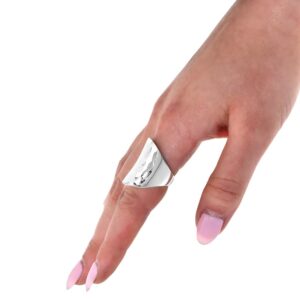 1 1/8 inch (28mm) Sterling Silver Long Cigar Band Ring for Women Hammered Finish Concave Solid Back Handmade size 10.5