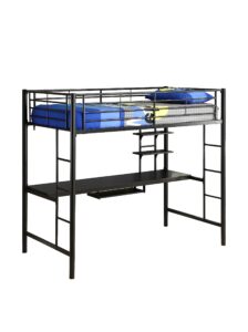 walker edison timothee urban industrial twin over workspace metal bunk bed, twin size, black