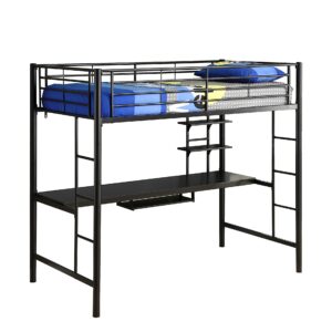 Walker Edison Timothee Urban Industrial Twin over Workspace Metal Bunk Bed, Twin Size, Black