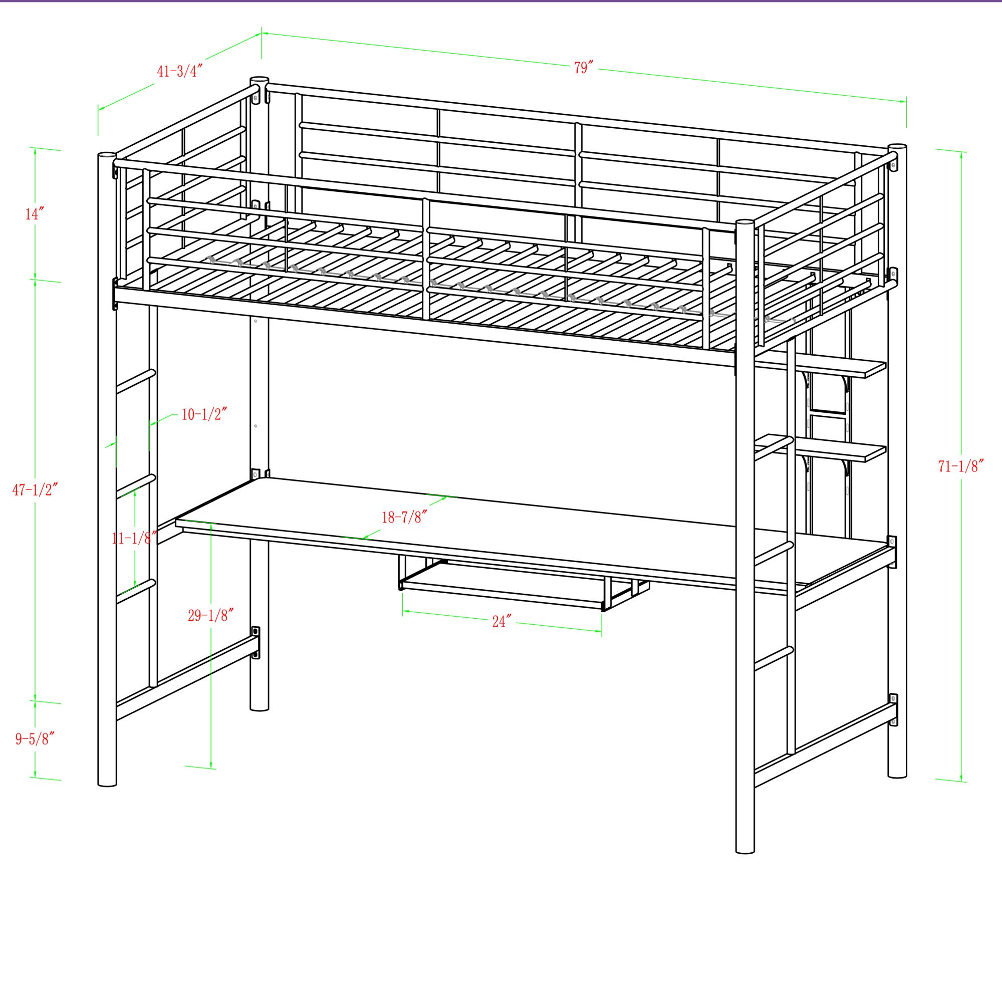 Walker Edison Timothee Urban Industrial Twin over Workspace Metal Bunk Bed, Twin Size, Black