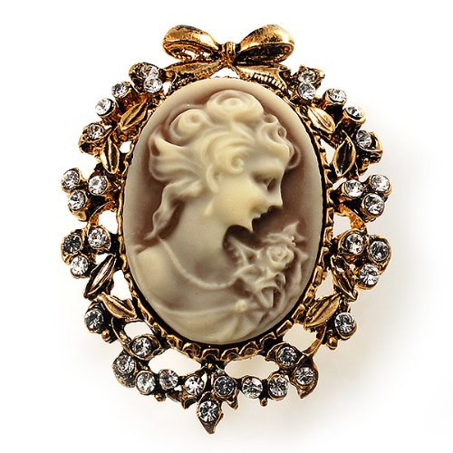 Avalaya Vintage Filigree Cameo CZ Ring (Burnised Gold Tone)